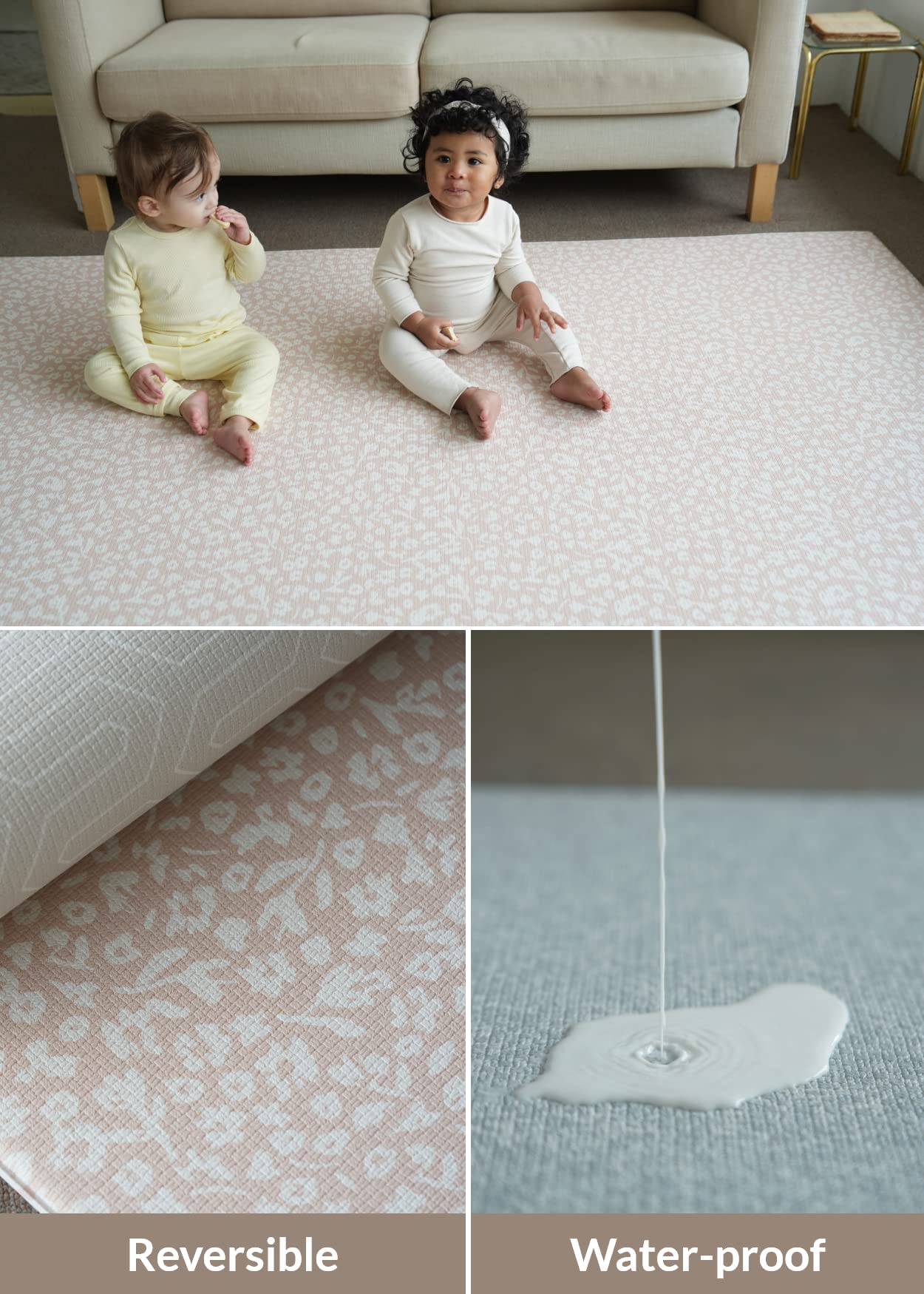 Baby Care Play Mat (Large, Hygge - Bloom & Entry) 82'' x 55'' Original One-Piece Reversible Rollable Waterproof Play Mat for Infants, Babies, Toddler, and Kids