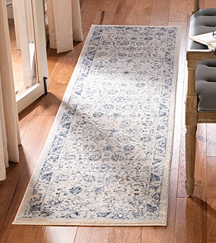 SAFAVIEH Charleston Collection Runner Rug - 2' x 12', Ivory & Blue, Oriental Distressed Design, Non-Shedding & Easy Care, Ideal for High Traffic Areas in Living Room, Bedroom (CHL413A)