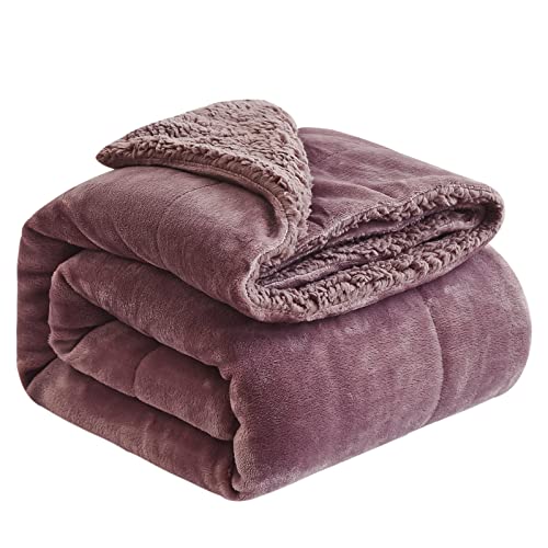 NEWCOSPLAY Sherpa Fleece Throw Blanket Super Soft Plush Warm Reversible Flannel Blanket for Couch Bed (Thick-Purple, Throw(50"x60"))