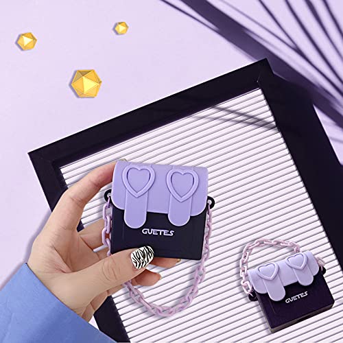 NC Airpod Pro Case Cute for Women, Funny Chain Bag 3D Silicone Case, Protective Accessories CasesKeychainPompomStrap, Compatible with Apple Airpods (2019) for Girl (Purple), 6x4x7cm