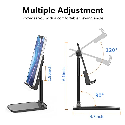 SHANSHUI Cell Phone Stand, Adjustable Angle Height Phone Stand for Desk Foldable Anti-Slip Tablet Stand Phone Holder Compatible for All Mobile Phones, iPhone, iPad, Tablet (Black)