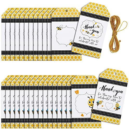 60 Pieces Thank You Tags with Gold Rope Thank You Bee-ing Here Tags Bee Party Gift Tags for Baby Shower Wedding Birthday Party