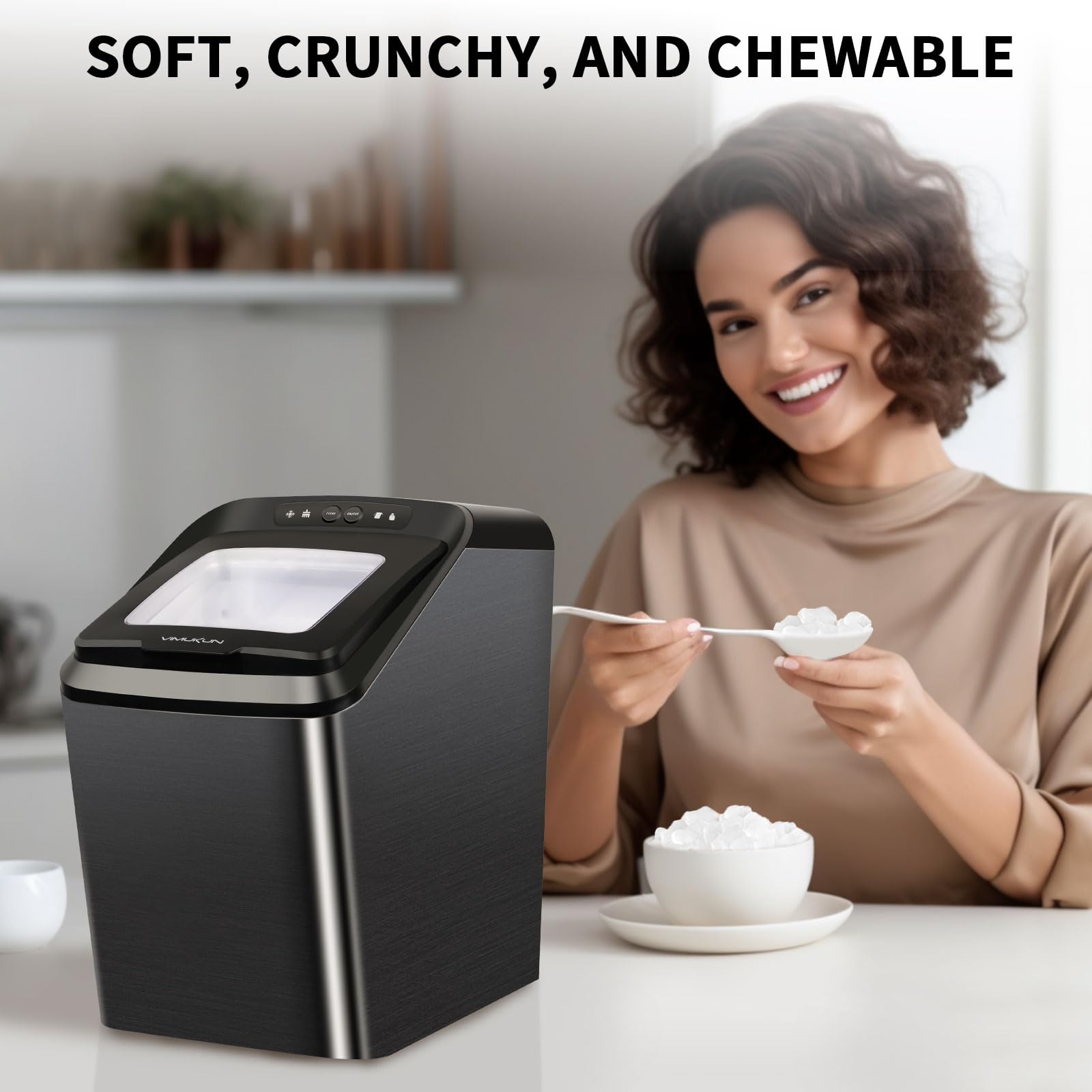 Nugget Pebble Ice Maker Countertop, 30lbs Per Day, Self-Cleaning & Auto/Manual Water Refill Pellet , Ice Machine with Ice Scoop and Removable Basket for Home/Office/Party