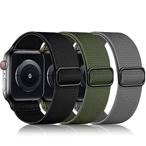 DaQin 3 Pack Stretchy Solo Loop Compatible with Apple Watch Band 44mm 42mm 40mm 38mm 45mm 41mm 49mm, Braided Sport Elastic Nylon Bands for Apple Watch SE/iWatch Ultra Series 8 7 6 5 4 3 2 1 Women Men