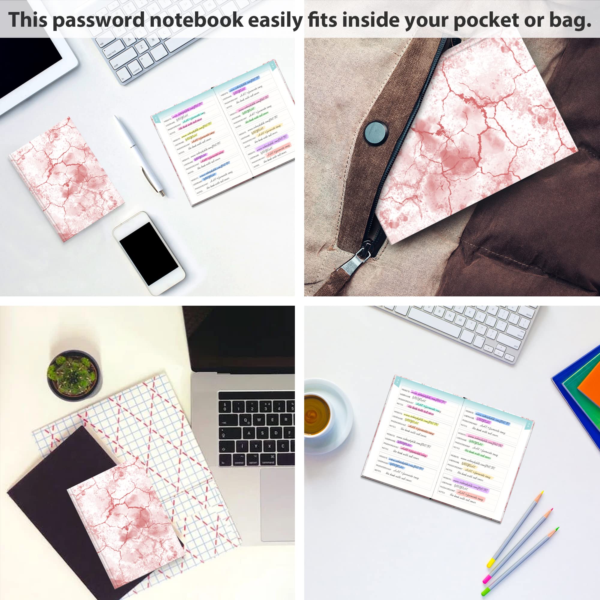 Artake Password Book with Alphabetical Tabs, Password Keeper Internet Address and Password Organizer Logbook, Hardcover Password Notebook, Pocket Address Book for Home Office,160 Pages (4.4" x 6.2")