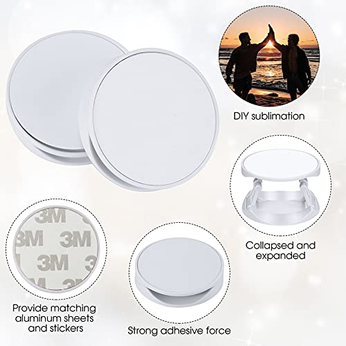 40 Pieces Blank Sublimation Phone Grip Holders Include 40 Collapsible Brackets and Sublimation Aluminum Sheets and Double-Sided Stickers DIY Expanding Finger Stand for Smartphones and Tablets (White)