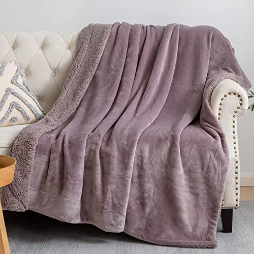 NEWCOSPLAY Sherpa Fleece Throw Blanket Super Soft Plush Warm Reversible Flannel Blanket for Couch Bed (Thick-Purple, Throw(50"x60"))