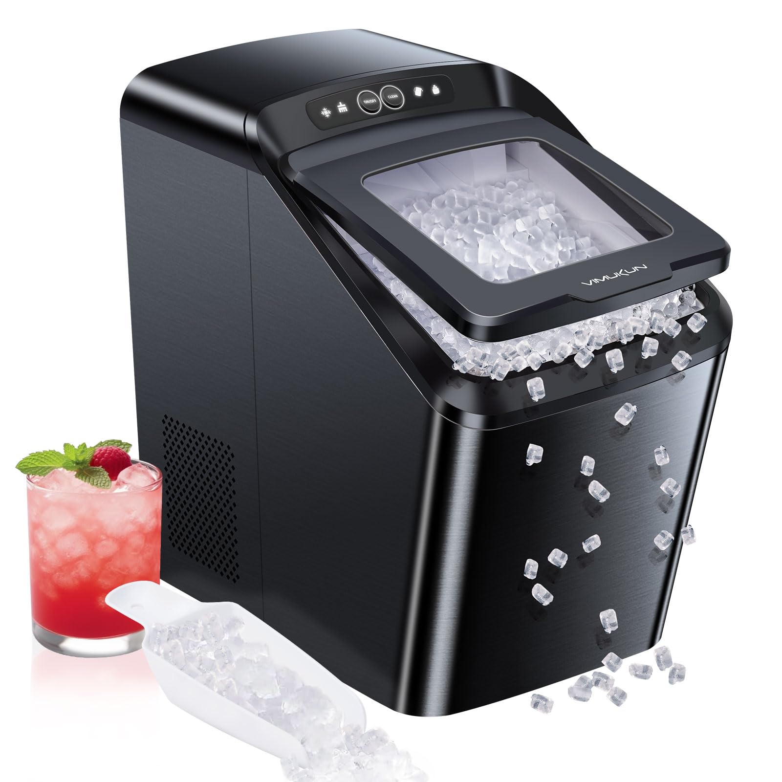 Nugget Pebble Ice Maker Countertop, 30lbs Per Day, Self-Cleaning & Auto/Manual Water Refill Pellet , Ice Machine with Ice Scoop and Removable Basket for Home/Office/Party