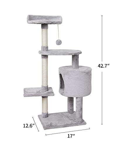 FISH&NAP US15H Cat Tree Cat Tower Cat Condo Sisal Scratching Posts with Jump Platform Cat Furniture Activity Center Play House Grey
