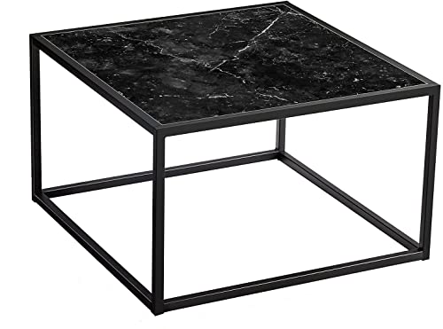 SAYGOER Black Coffee Table Small Square Coffee Tables Simple Modern Center Table for Living Room Home Office 27.6 * 27.6 * 15.7Inch, Easy Assembly, Black Faux Marble