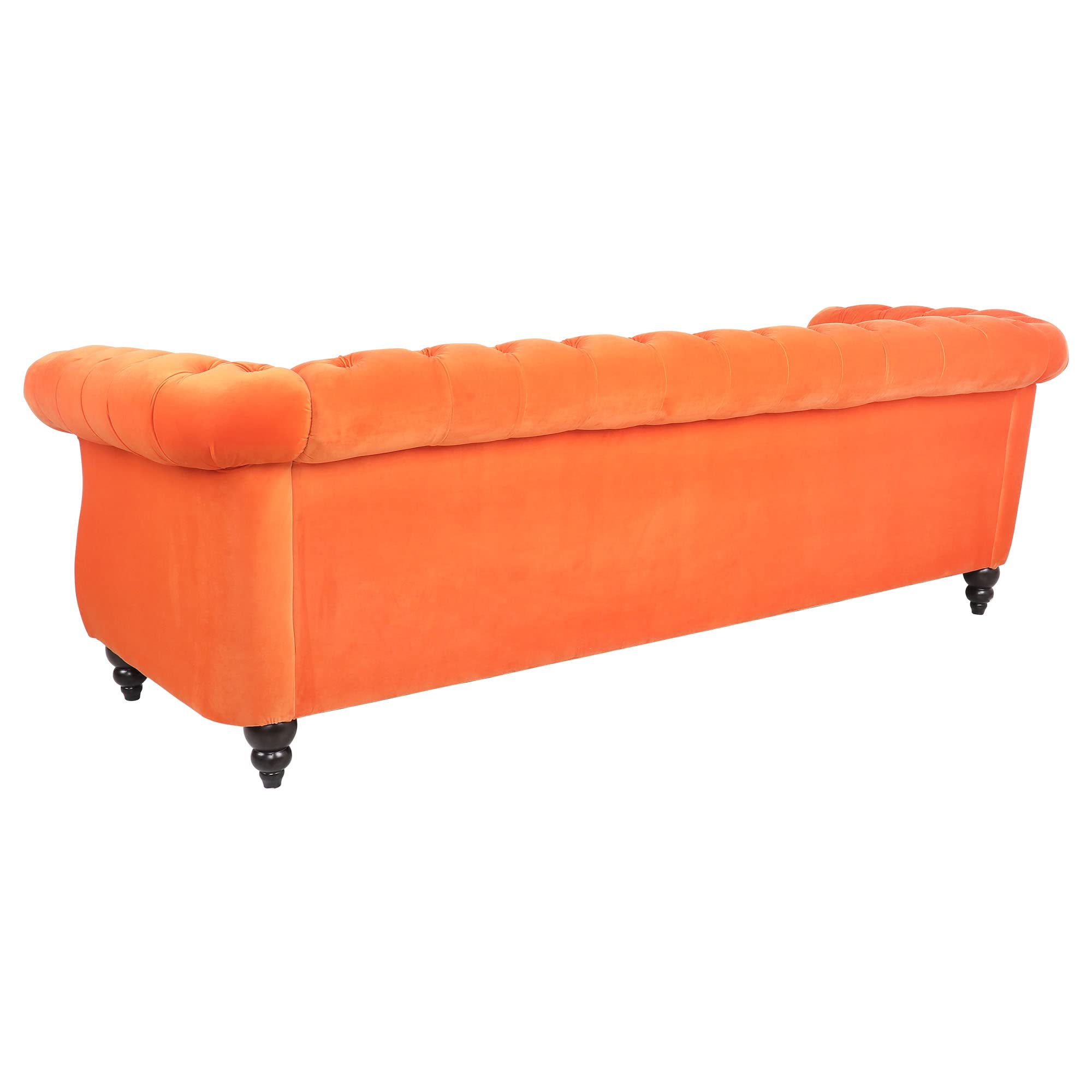 LEVNARY Velvet Chesterfield Sofa, Classic Tufted Upholstered Couch, Modern 3 Seater Couch Long Settee Furniture with Tufted Back for Living Room Office (Orange)