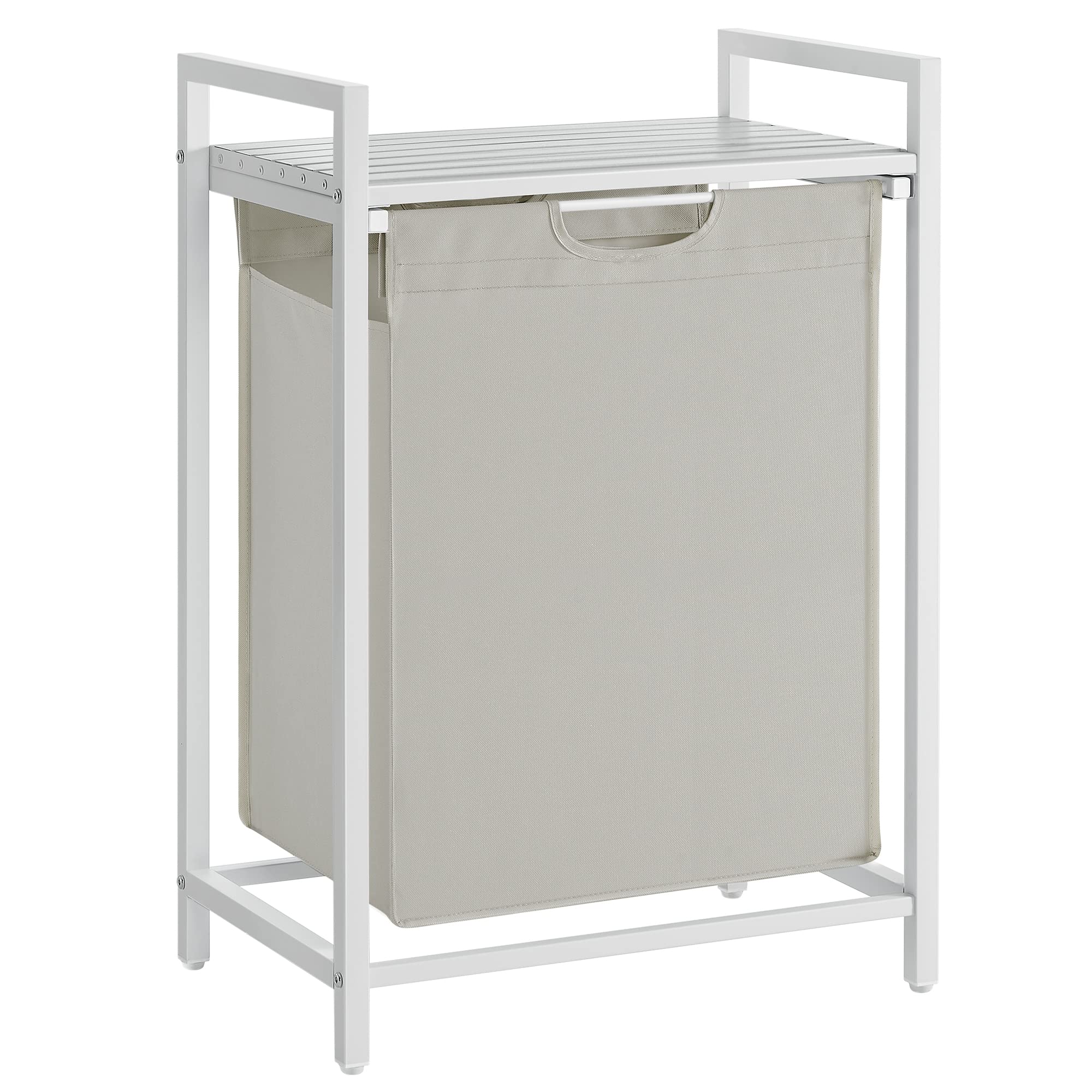 VASAGLE Laundry Hamper, Laundry Basket, Laundry Sorter with A Pull-Out and Removable Bag, Shelf, Metal Frame, 17.2 Gallons (65 L), 19.7 x 13 x 28.4 Inches, White UBLH101W01