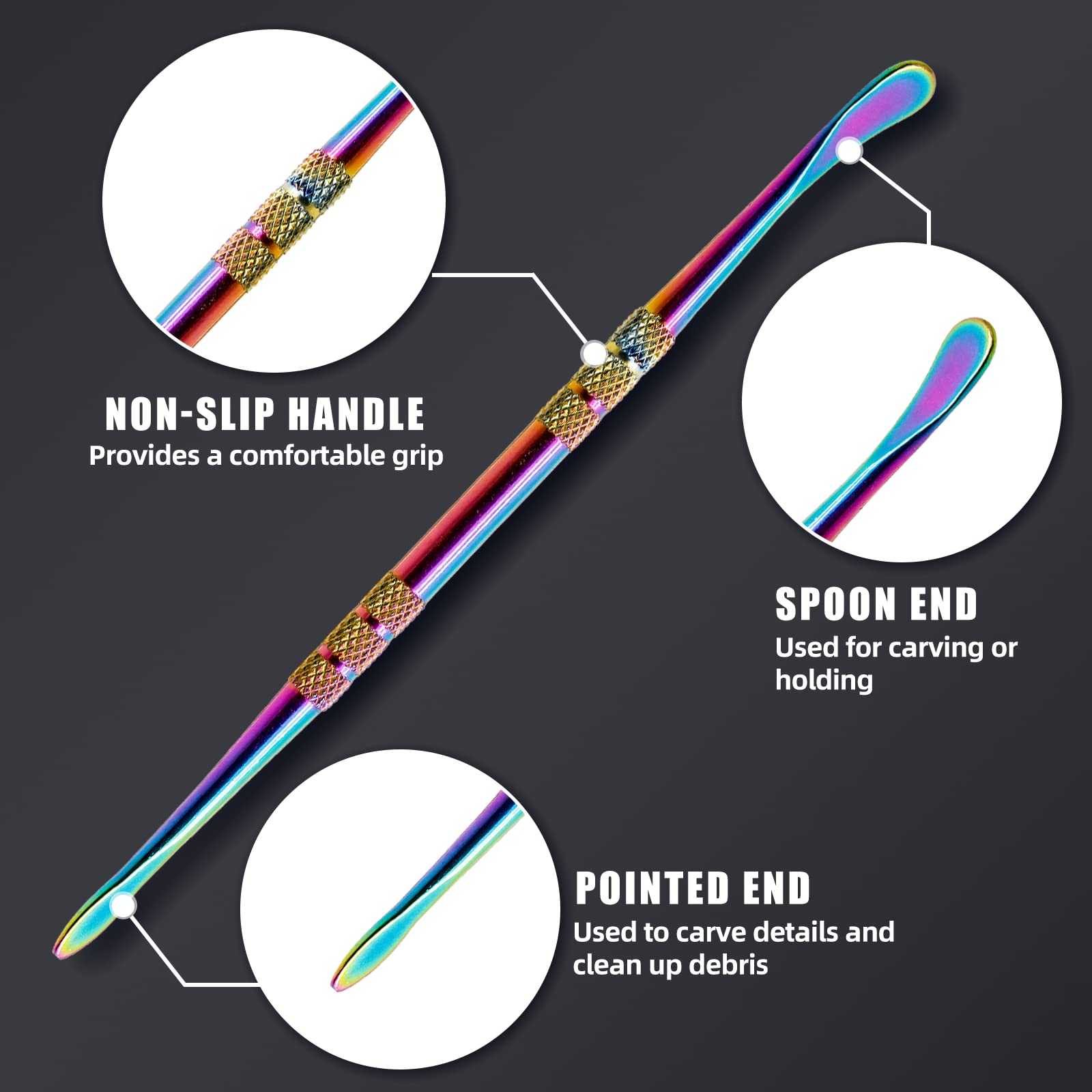 HARSKIYER 6pcs Wax Carving Tools, 4.75 Inch Stainless Steel Double-Ended Sculpting Spoon Tool Clay Sculpting Tools Wax Carving Sculpting Tools (Rainbow)