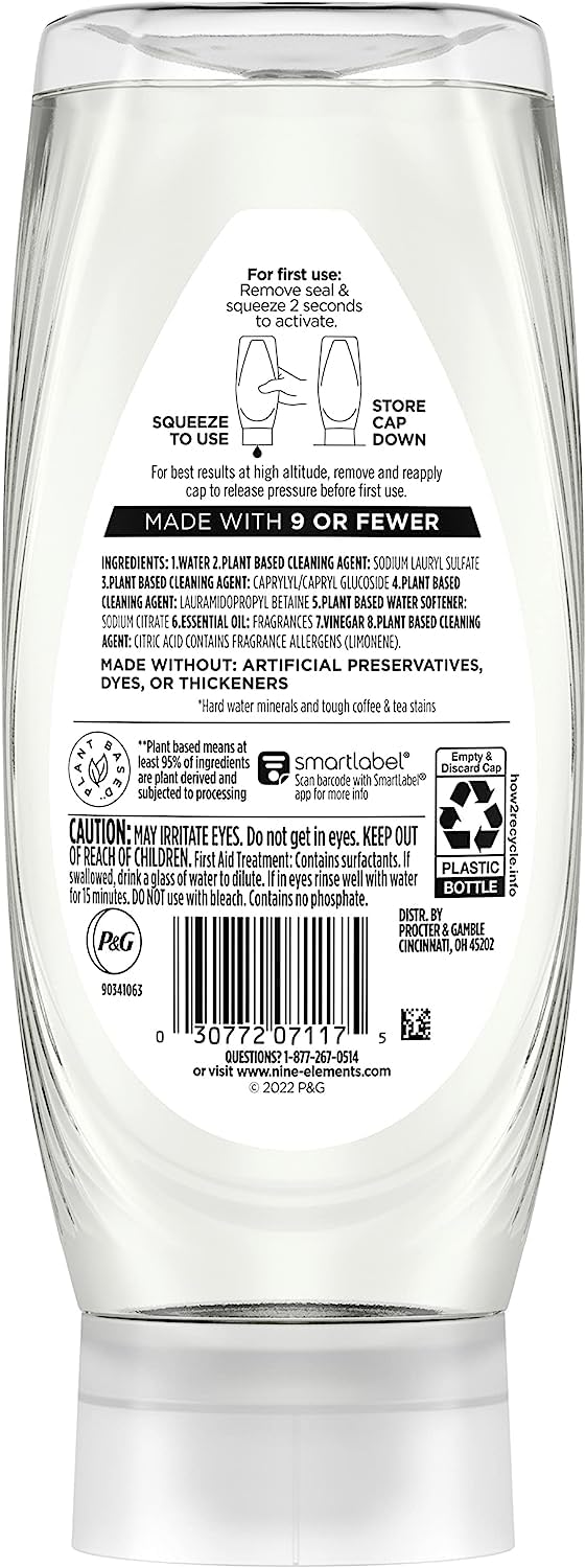 9 Elements EZ Squeeze Dish Soap, Eucalyptus Scent, 15 oz Bottles (3 Pack)