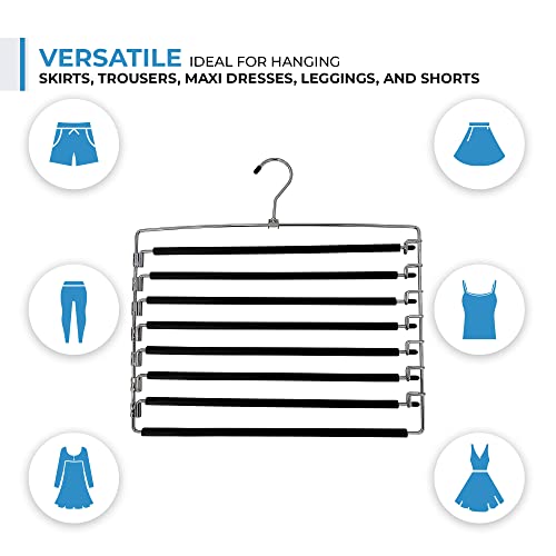 USTECH 8 Tier Swing Arm Pants Hanger | Space Saving Clothing Hangers with Foam Padding and Removable Arms | Alloy Steel Construction for Durability | Hook with Capped Ends for Added Safety | Pack of 2