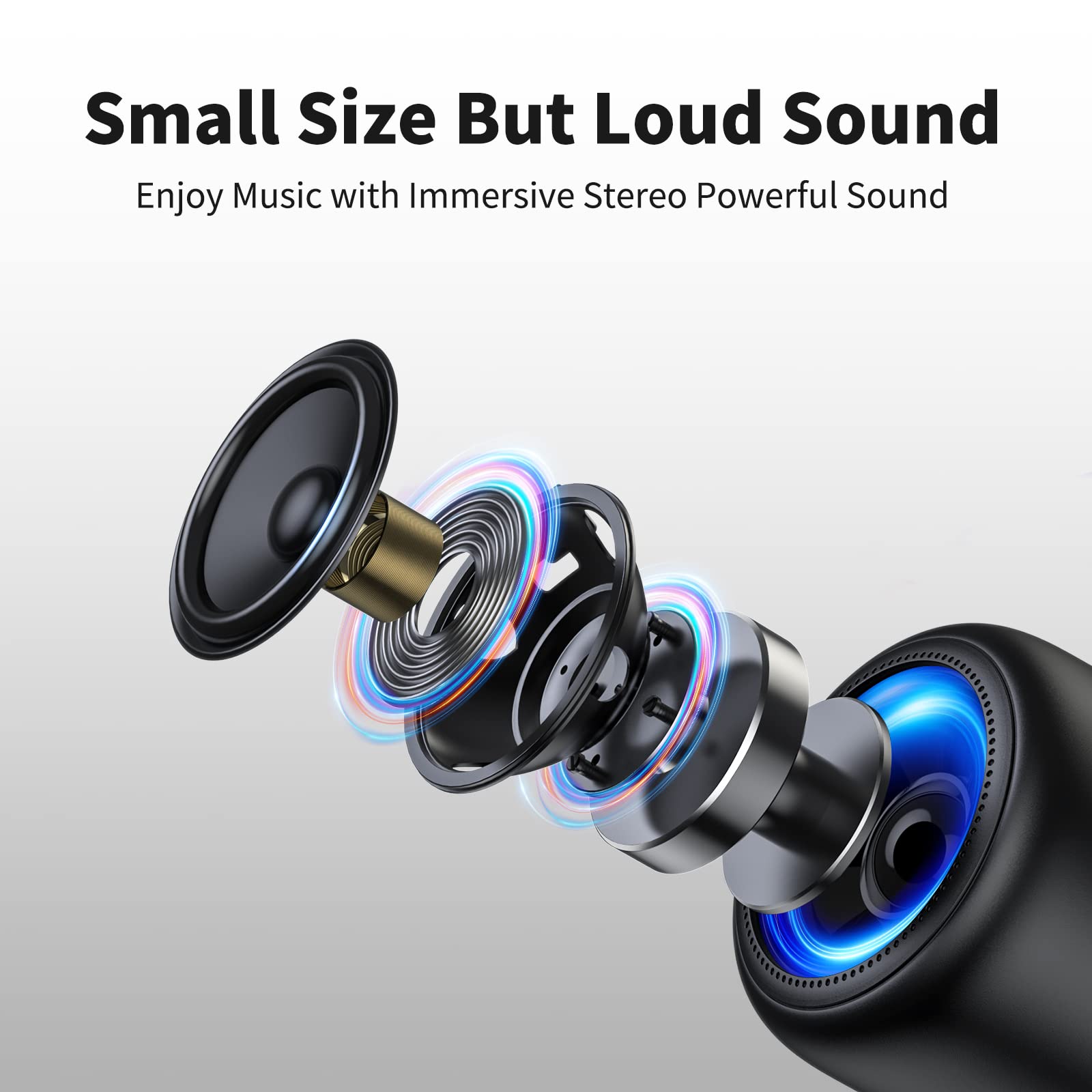 Bobtot Portable Bluetooth Speakers with Strap Easy to Carry, Wireless IPX5 Waterproof Mini Speaker with Loud Stereo Sound, 20 Hours Playtime, Rechargeable Battery, Built-in Microphone, Black
