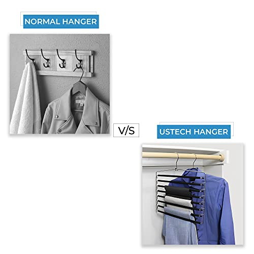 USTECH 8 Tier Swing Arm Pants Hanger | Space Saving Clothing Hangers with Foam Padding and Removable Arms | Alloy Steel Construction for Durability | Hook with Capped Ends for Added Safety | Pack of 2