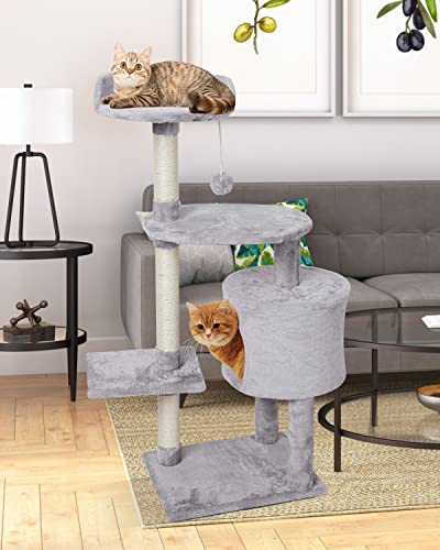 FISH&NAP US15H Cat Tree Cat Tower Cat Condo Sisal Scratching Posts with Jump Platform Cat Furniture Activity Center Play House Grey