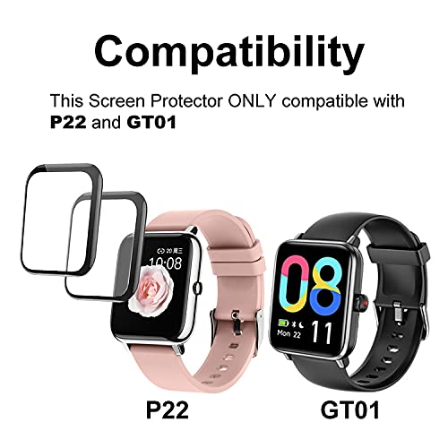 smaate 3D Screen Protector for P22, Compatible with Smartwatch P22 Donerton Popglory CanMixs Kalinco 1.4β, WZWNEER BANLVS DXPICR Y20GT 1.7β, Dirrelo Fitpolo GT01 1.55β, Curved Edge Full Coverage
