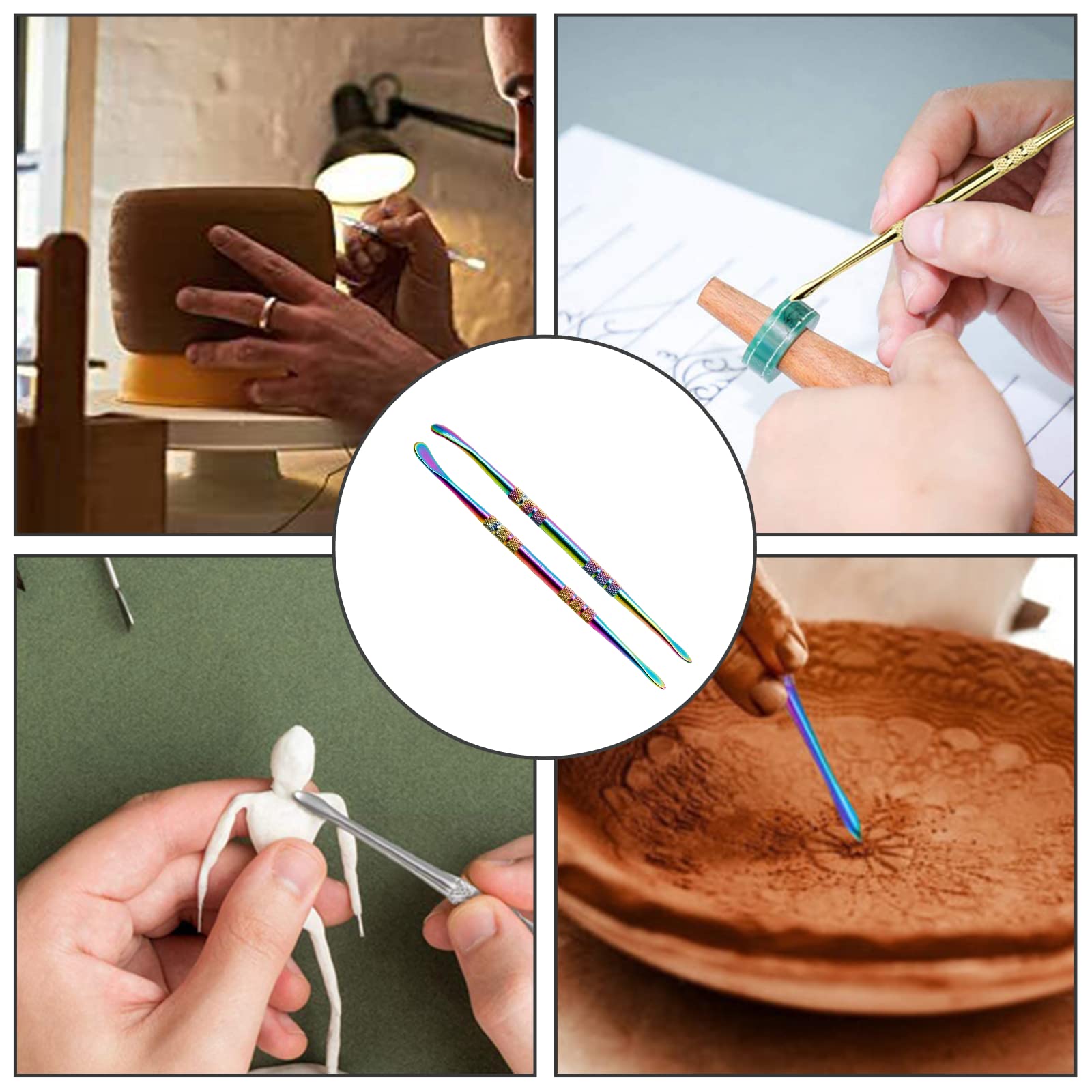 HARSKIYER 6pcs Wax Carving Tools, 4.75 Inch Stainless Steel Double-Ended Sculpting Spoon Tool Clay Sculpting Tools Wax Carving Sculpting Tools (Rainbow)