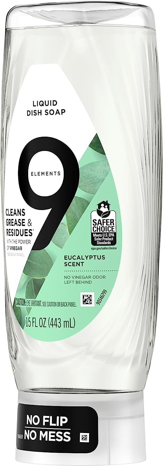 9 Elements EZ Squeeze Dish Soap, Eucalyptus Scent, 15 oz Bottles (3 Pack)