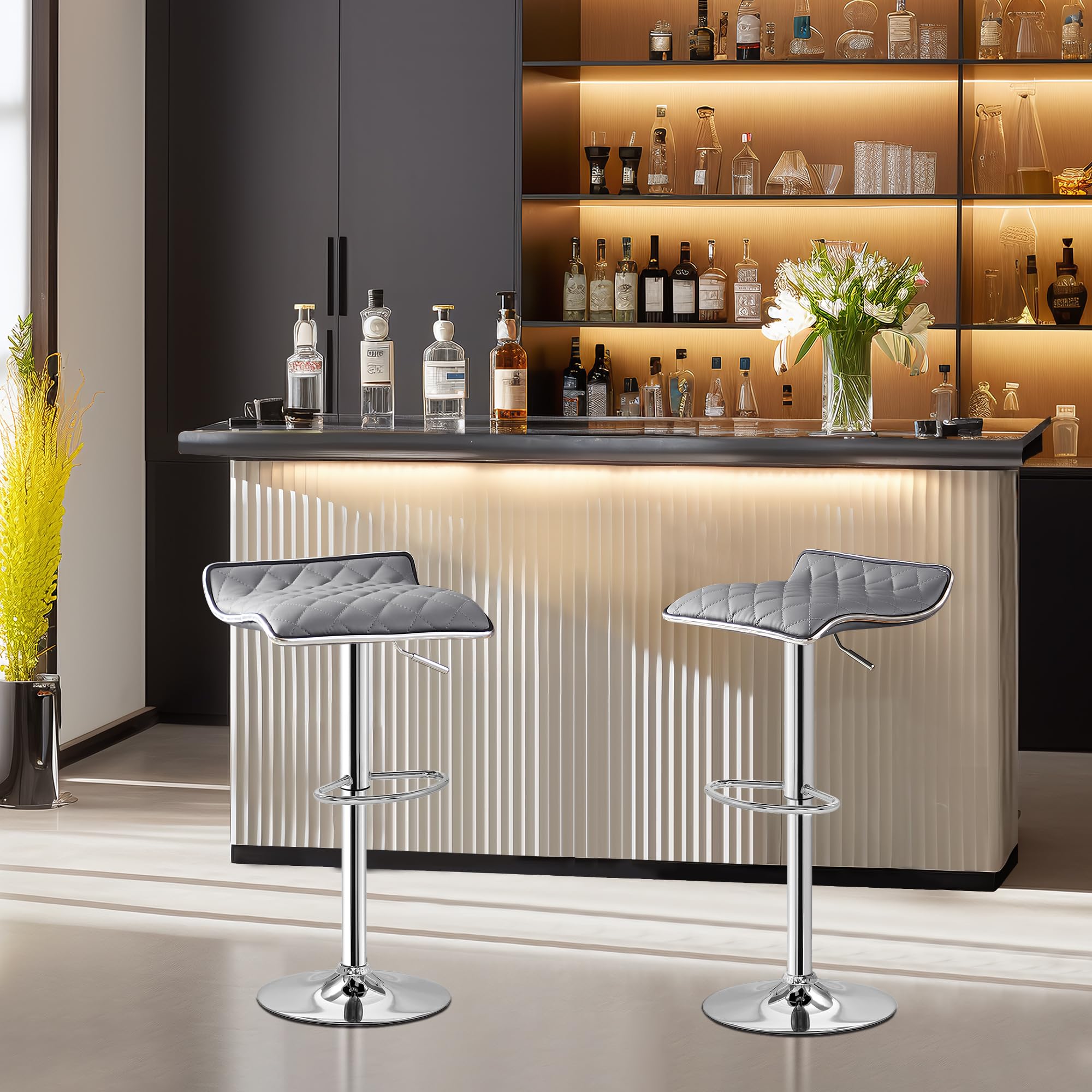 VECELO Adjustable Bar Stools Set of 2, Bar Height Stools for Kitchen Counter
