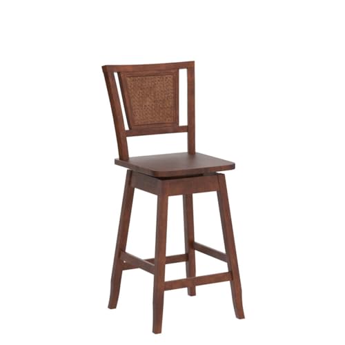 COSTWAY Bar Stools Set of 2, 24.5 Inch Counter Height Bar Stool with Rattan Back, 360°Swivel Seat, Comfortable Footrests, Rubber Wood Bar Stools for Kitchen Island, Dining Room, Cafe, Pub (2)