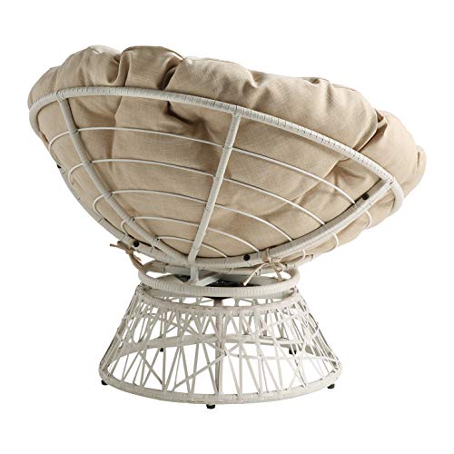 OSP Home Furnishings Wicker Papasan Chair with 360-Degree Swivel, Large, Cream Frame with Cream Cushion