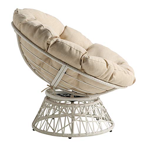 OSP Home Furnishings Wicker Papasan Chair with 360-Degree Swivel, Large, Cream Frame with Cream Cushion