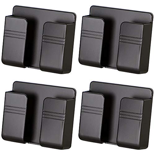 4PC Wall Mount Cell Phone Charging Holder, Black Adhesive Mobile Phone Wall Stand for Charger, Phone Holders for Shower Bed Wall