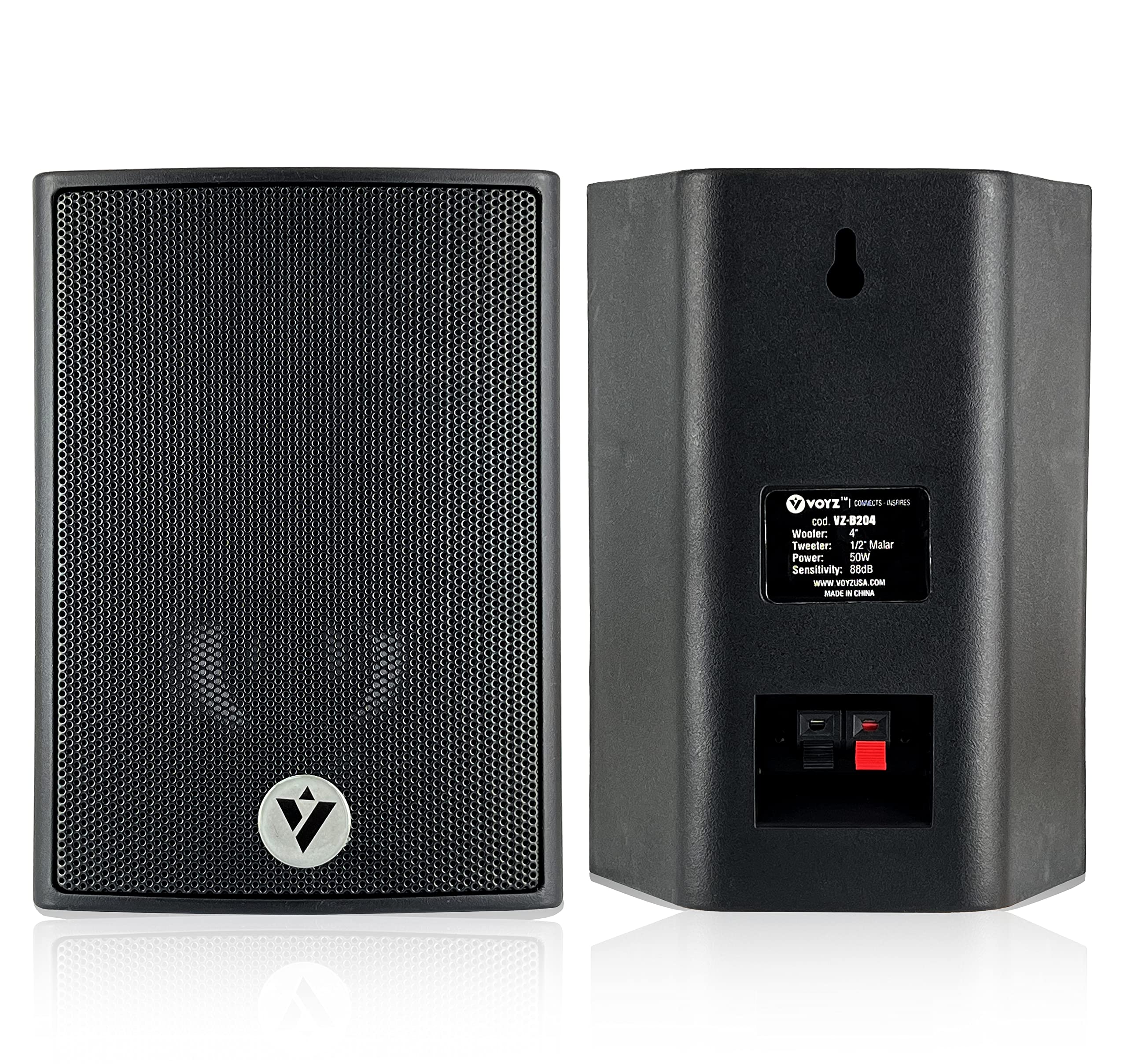 VOYZ 2-Way Wall Mounted Speakers for Indoor and Outdoor Fun - High Performance 100-Watt Loudspeakers with 4" Polypropylene Cone Woofer for Sleek Sound - Ideal Wired Speakers for Outdoor & Home Theater