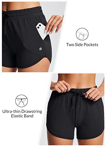 BALEAF Women's Athletic Cotton Sweat Shorts with Pockets 3.5" Workout Yoga Running Casual Sleep Short Summer Black L