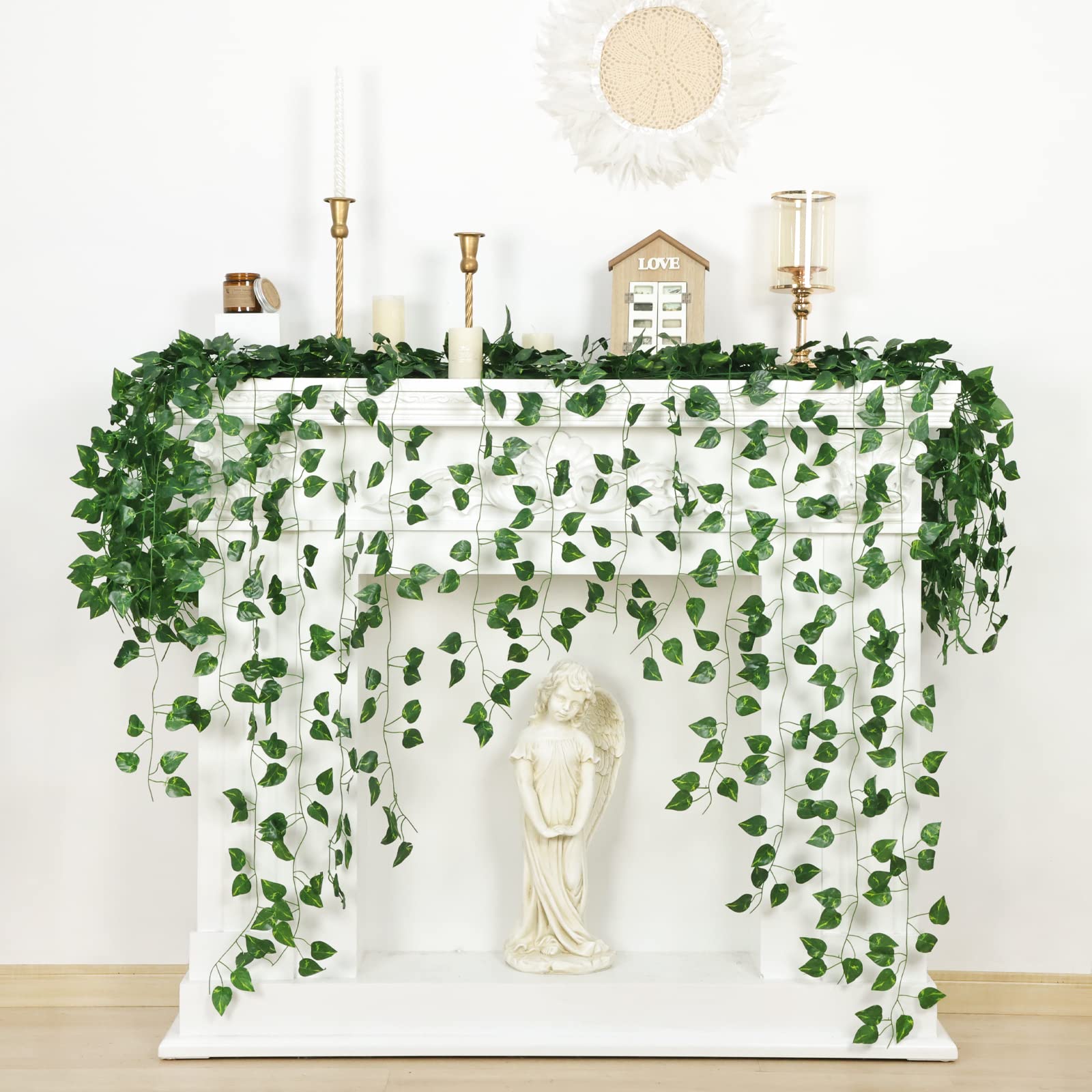 CEWOR 14 Pack 101ft Artificial Ivy Greenery Garland, Fake Vines Hanging Plants Backdrop for Room Bedroom Wall Decor, Green Leaves for Jungle Theme Christmas Party Wedding Decoration