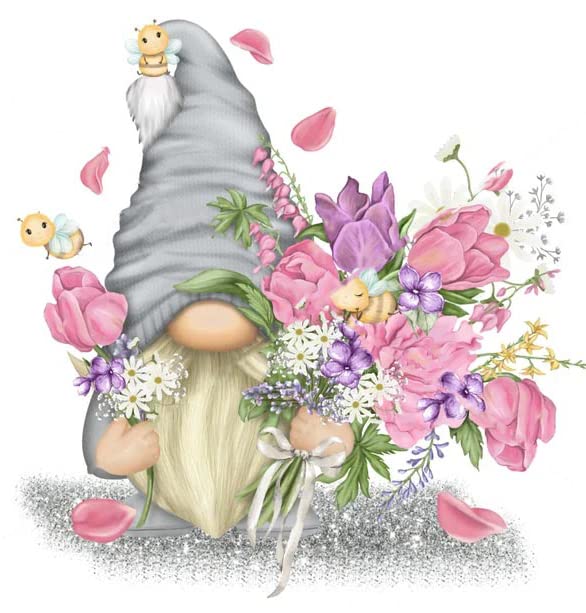 Gnome Flower Diamond Painting Kits,5D Diamond Painting Kits for Adults Kids DIY Diamond Art Kits Full Round Drill Diamond Dots Painting with Diamonds Gem Art and Crafts Gnome Home Decor 12X12inch