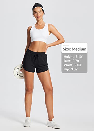 BALEAF Women's Athletic Cotton Sweat Shorts with Pockets 3.5" Workout Yoga Running Casual Sleep Short Summer Black L