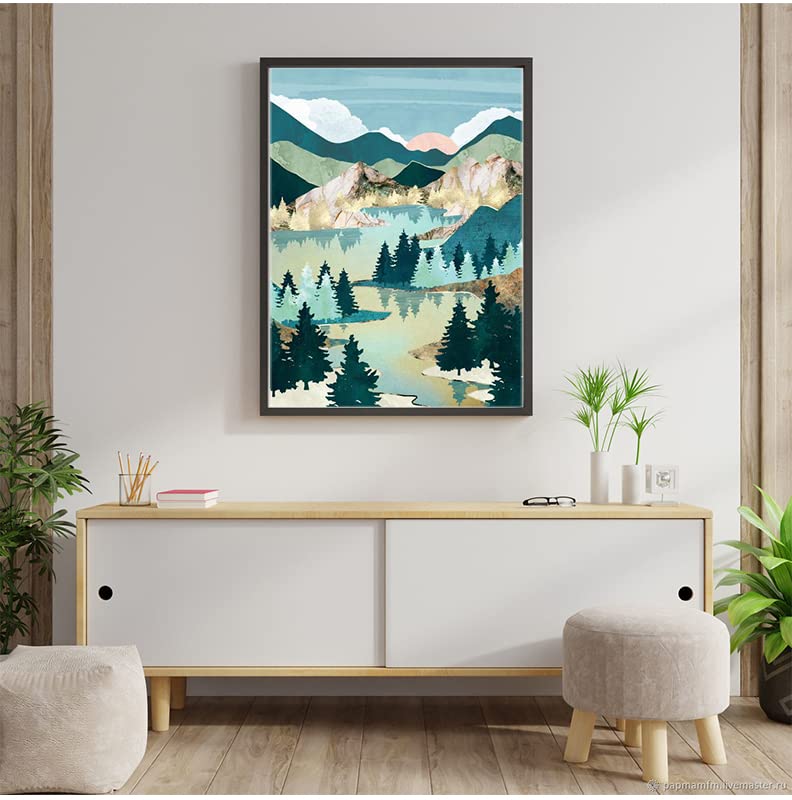 OFRKE Diamond Painting Mountain and Sun Kit,Diamond Art Kits for Adults and Kids,Abstract Scenery Paint with Diamonds Round for Gift,Home Wall Decor 12"x16"