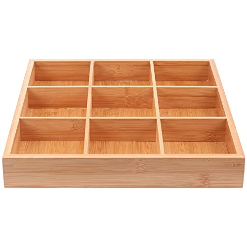 DOITOOL Divided Serving Tray Bamboo 9 Compartments Serving Platter Sushi Plate Candy Bowl for Home Restaurant