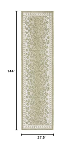 SAFAVIEH Courtyard Collection Runner Rug - 2'3" x 12', Light Green & Ivory, Leopard Print Design, Non-Shedding & Easy Care, Indoor/Outdoor & Washable-Ideal for Patio, Backyard, Mudroom (CY6100-52712)