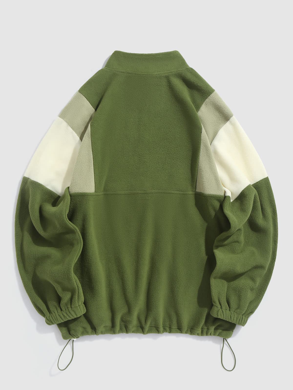 ZAFUL Men's Fluffy Polar Fleece Sweatshirt NEW YORK Embroidery Colorblock Half Zip Unisex Hoodie Deep Green M