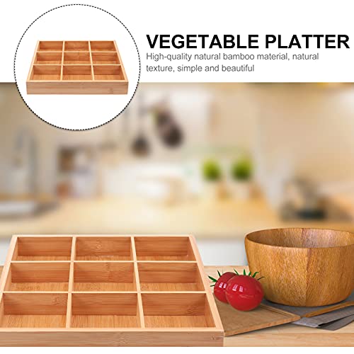 DOITOOL Divided Serving Tray Bamboo 9 Compartments Serving Platter Sushi Plate Candy Bowl for Home Restaurant