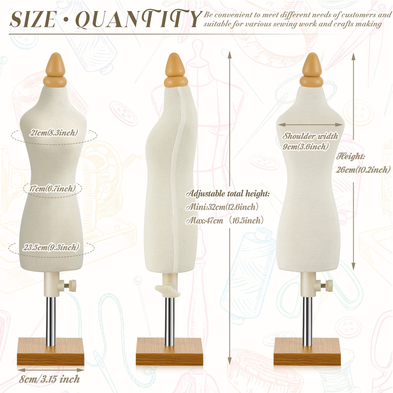 10 Pcs Doll Dress Form Mini Female 1/4 Size Tailor Dressmaker Dummy Mannequins Body Miniature Sewing Mannequin Dress Forms for Sewing with Red Patch Set