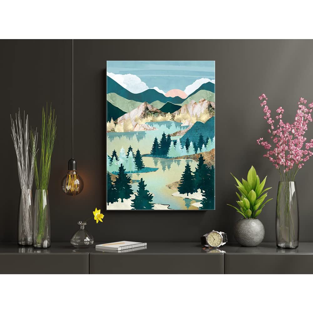 OFRKE Diamond Painting Mountain and Sun Kit,Diamond Art Kits for Adults and Kids,Abstract Scenery Paint with Diamonds Round for Gift,Home Wall Decor 12"x16"