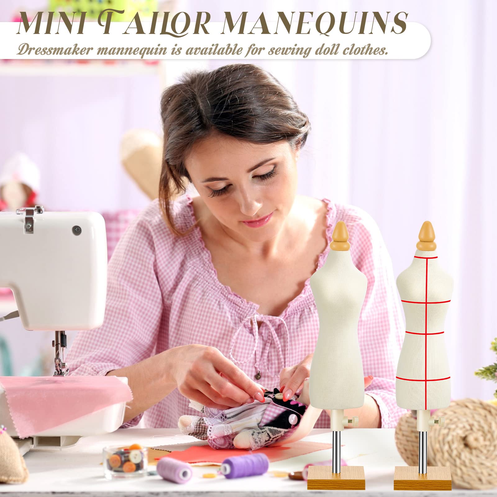 10 Pcs Doll Dress Form Mini Female 1/4 Size Tailor Dressmaker Dummy Mannequins Body Miniature Sewing Mannequin Dress Forms for Sewing with Red Patch Set