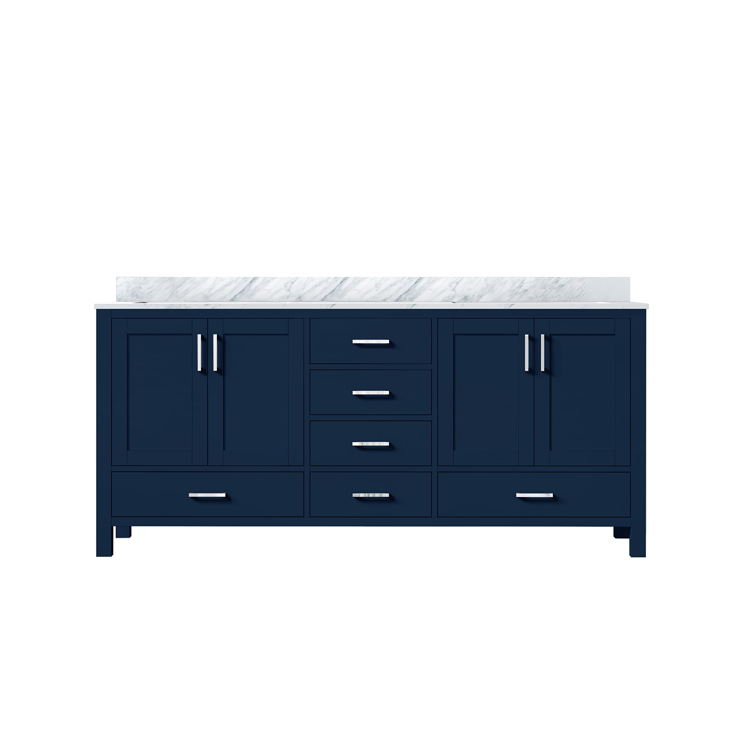 Bell+Modern Big Sur 72 in. W x 22 in. D Navy Blue Double Bath Vanity and Carrara Marble Top