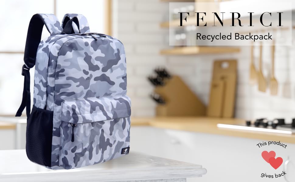 Fenrici Camo Backpack for Boys, Girls, Kids, Durable Kids' Backpack for School with Multiple Compartments, Bookbags with Padded Laptop Compartment, Camouflage, Grey, 17 Inch