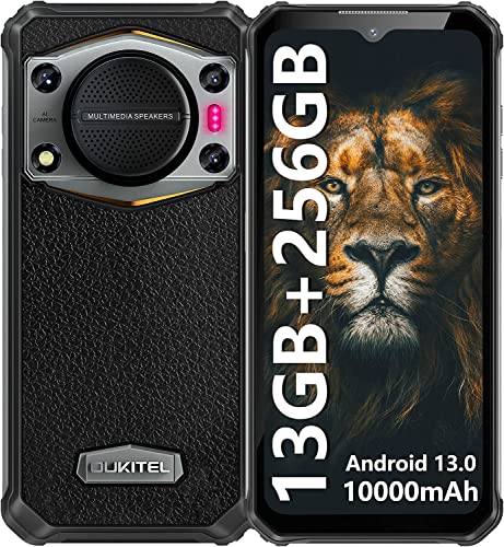 OUKITEL WP22 Rugged Smartphone Unlocked, 13+256GB Large Storage Helio P90 125db Large Speaker 10000mAh Battery 48MP+20MP Night Vision Camera 6.58" FHD Screen Android 13 IP68/IP69K 4G Dual Sim NFC OTG