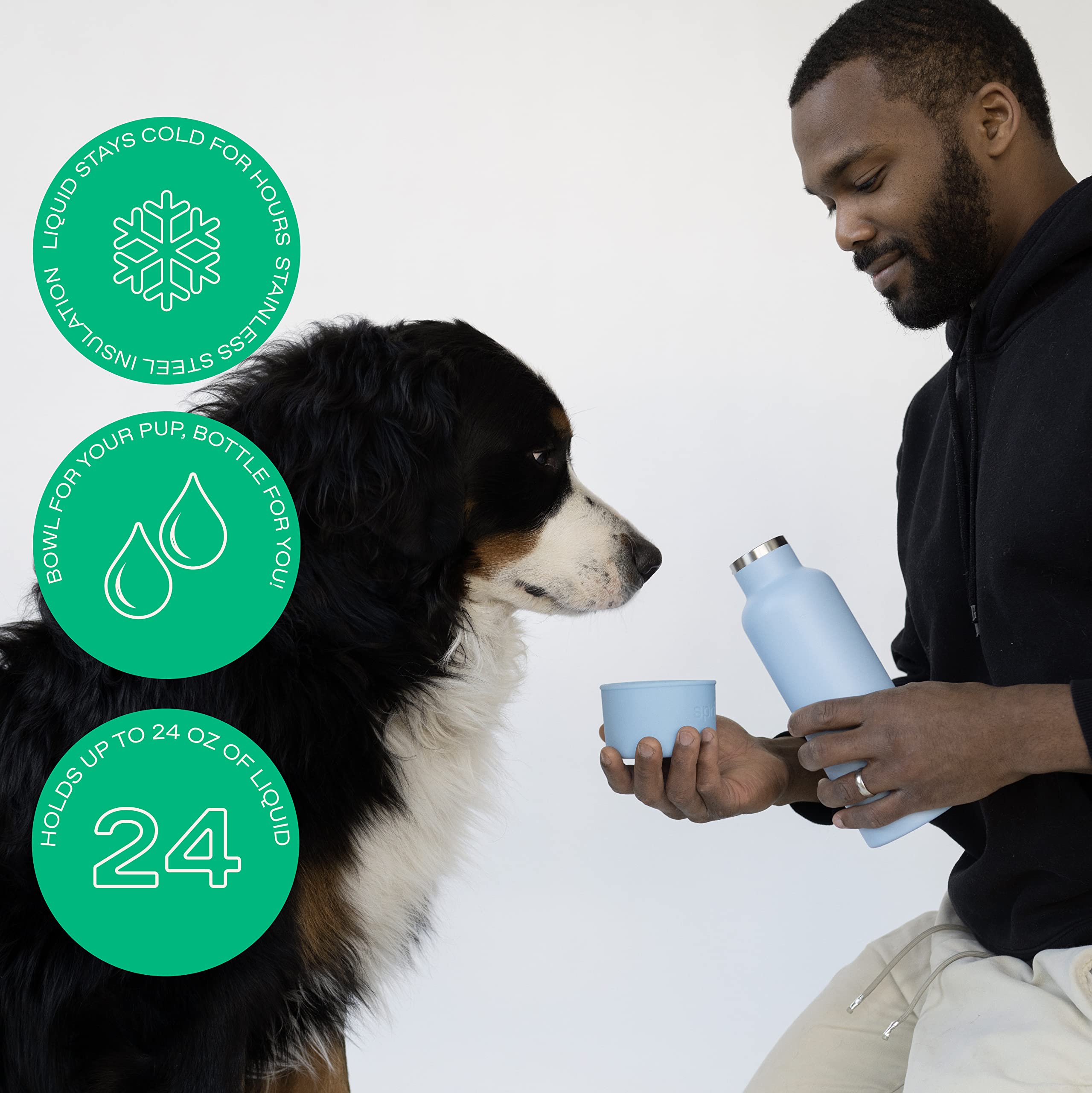Springer Dog and Me Water Bottle, Stainless Steel Insluated Water Bottle, Keeps Water Cold for 12 Hours (White)