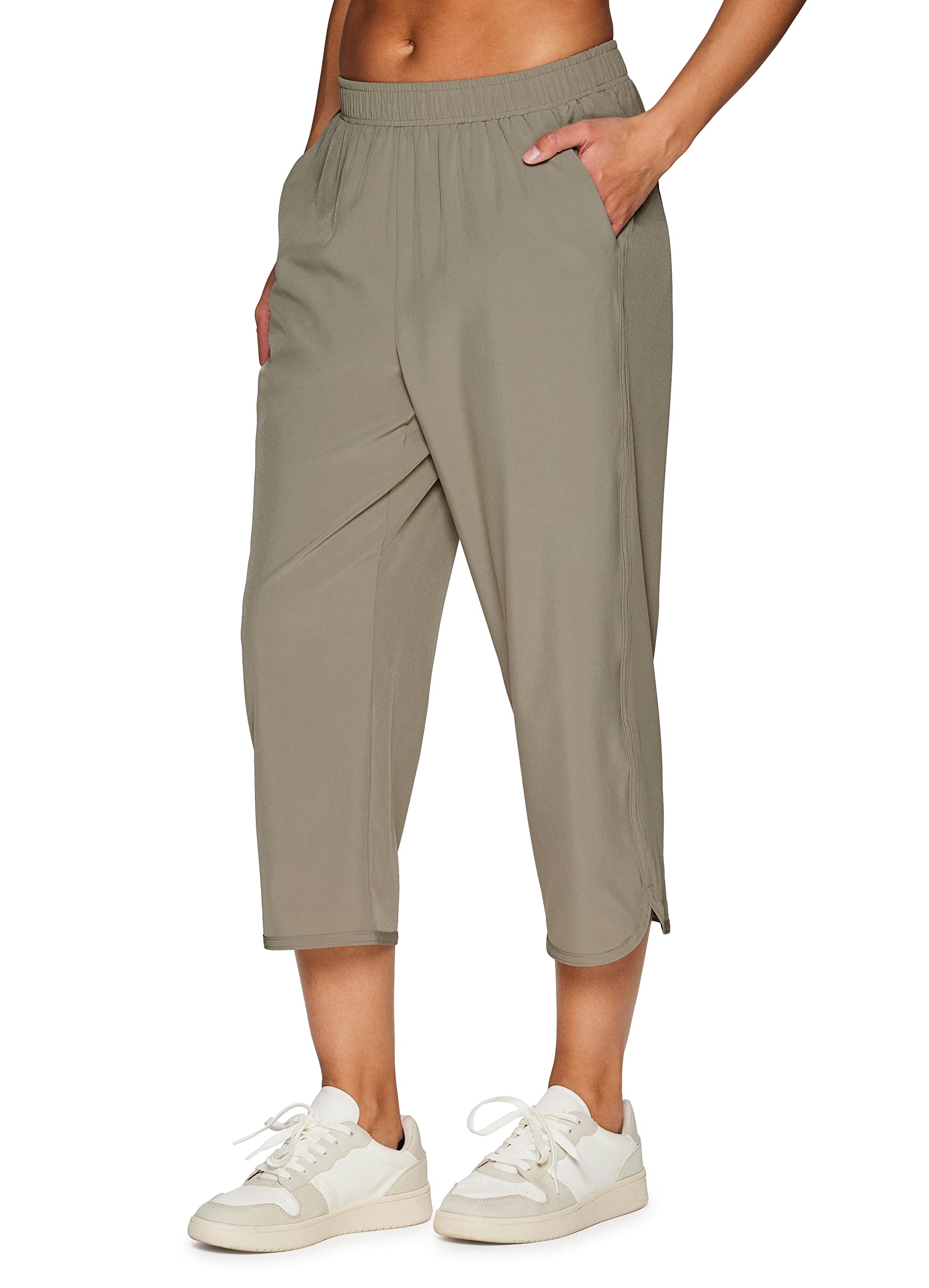 RBX Women's Lightweight Quick Dry Relaxed Cropped Woven Pant Capri Smoke Sage S