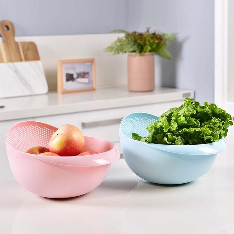Plexel Colander Food Grade Plastic Rice Beans Peas Washing Filter Strainer Basket Sieve Drainer Cleaning Gadget Kitchen Accessories Rugged and easy to use (Nordic Green) 9x6