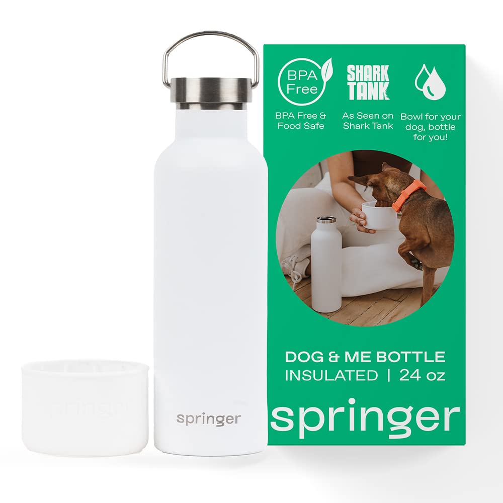 Springer Dog and Me Water Bottle, Stainless Steel Insluated Water Bottle, Keeps Water Cold for 12 Hours (White)
